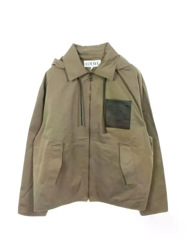 Loewe Khaki Cotton Anagram Leather Patch Zip-up Hoodie