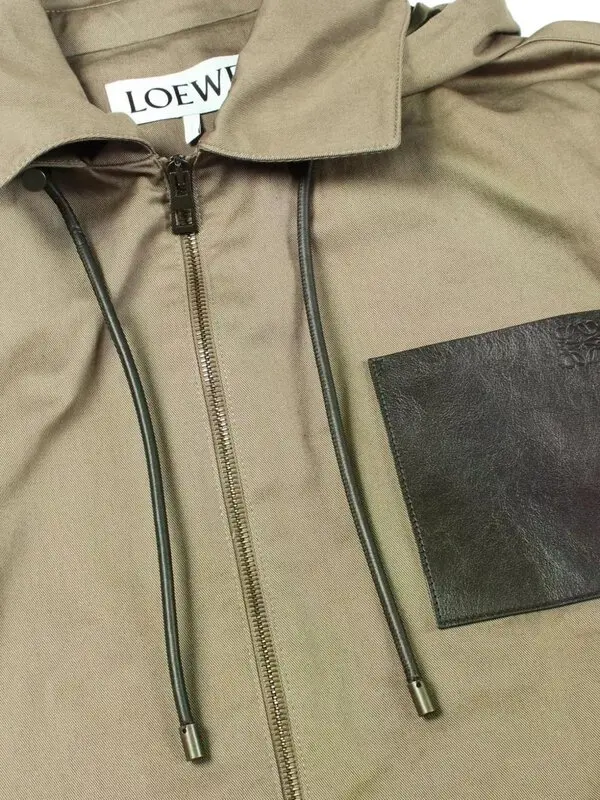 Loewe Khaki Cotton Anagram Leather Patch Zip-up Hoodie