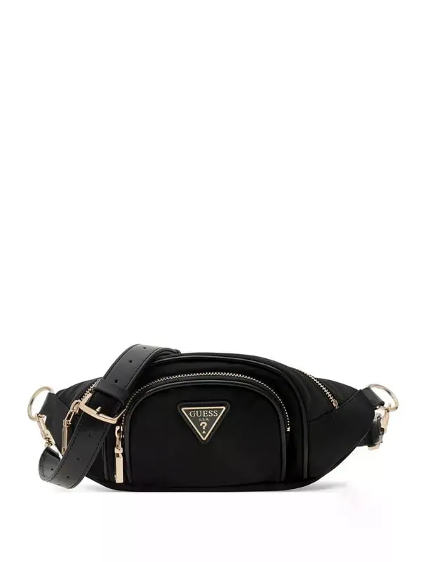 Guess Follie Logo-plaque Front-zip Belt Bag - Black