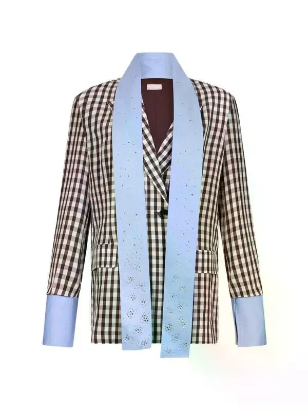Liu Jo Double-breasted Gingham Check Blazer - Brown