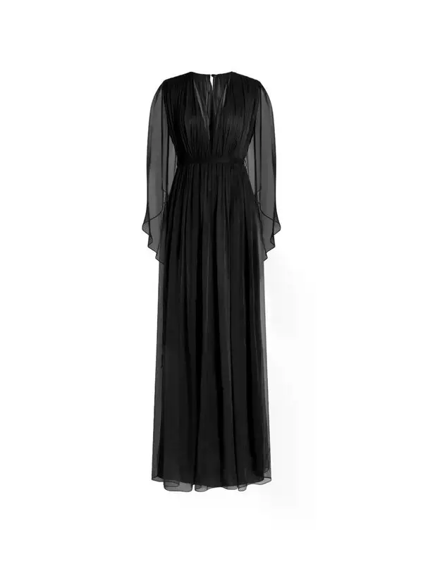 Alberta Ferretti Silk V-neck Gown - Black