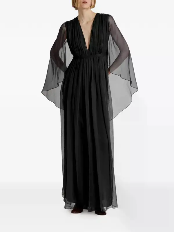 Alberta Ferretti Silk V-neck Gown - Black