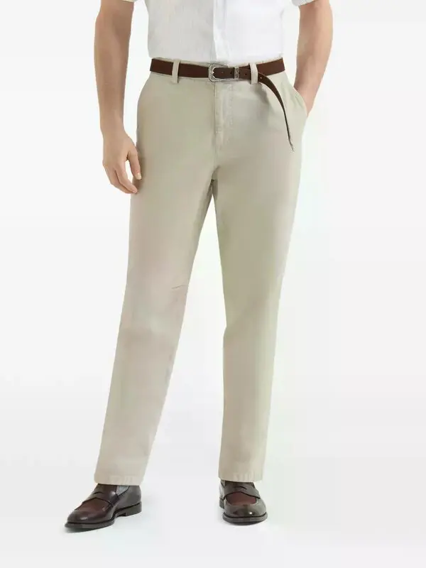 Brunello Cucinelli Garment-dyed Peached Cotton Gabardine Trousers