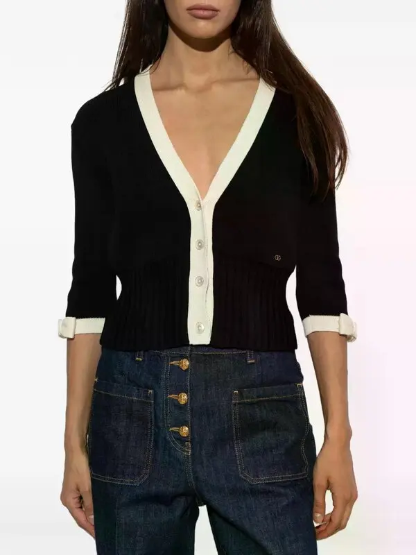 Valentino Garavani Bow-detailed Ribbed-knit Cardigan