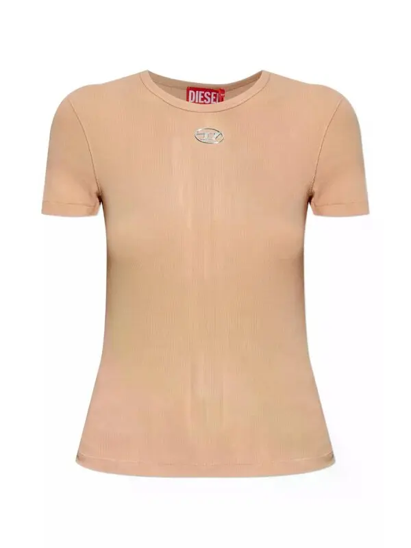 DIESEL® Logo Plaque Ribbed T-shirt - Neutrals