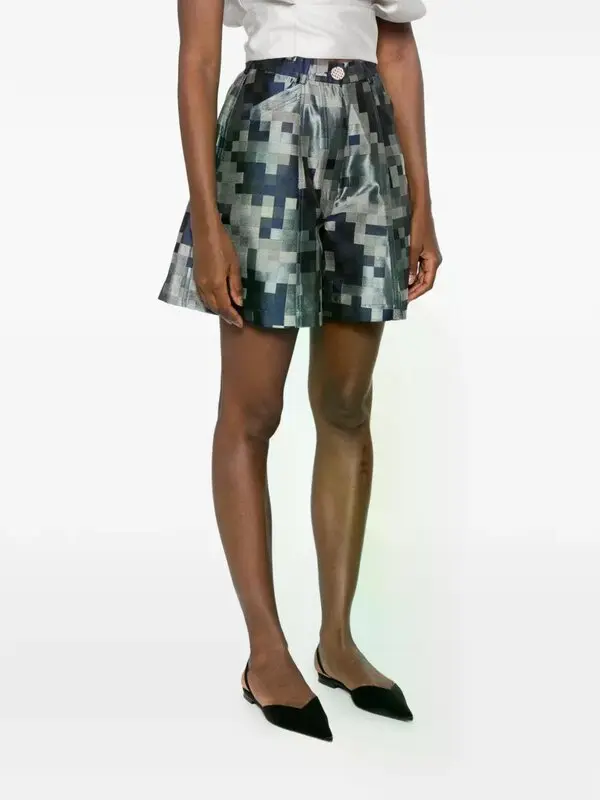 Leen Mougrhabi Leah Geometric Pattern Pleated Shorts