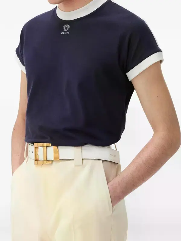 Versace Embroidered-logo Stretch Cotton-jersey Slim T-shirt - Blue