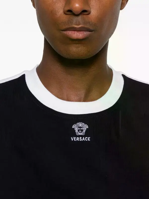 Versace Embroidered-logo Stretch Cotton-jersey Slim T-shirt - Blue