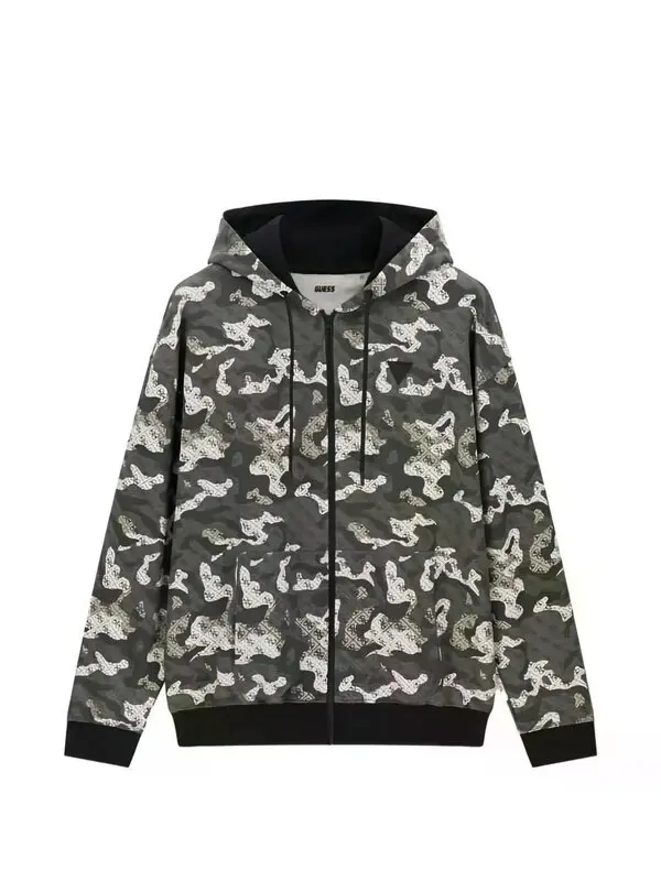 Guess Camouflage-print Full Zip Hoodie - Grey