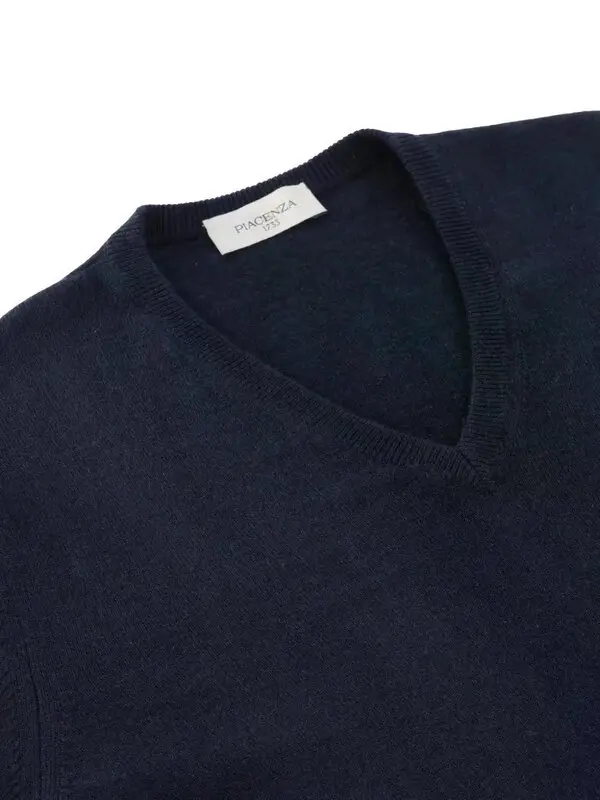 PIACENZA CASHMERE 1733 Navy V-neck Cashmere Sweater - Blue