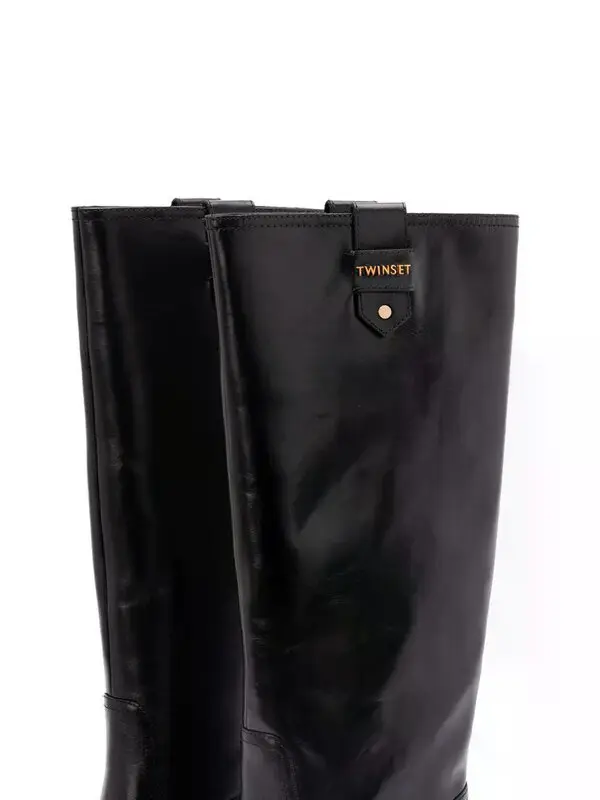 TWINSET Logo Plaque Block Heel Boots