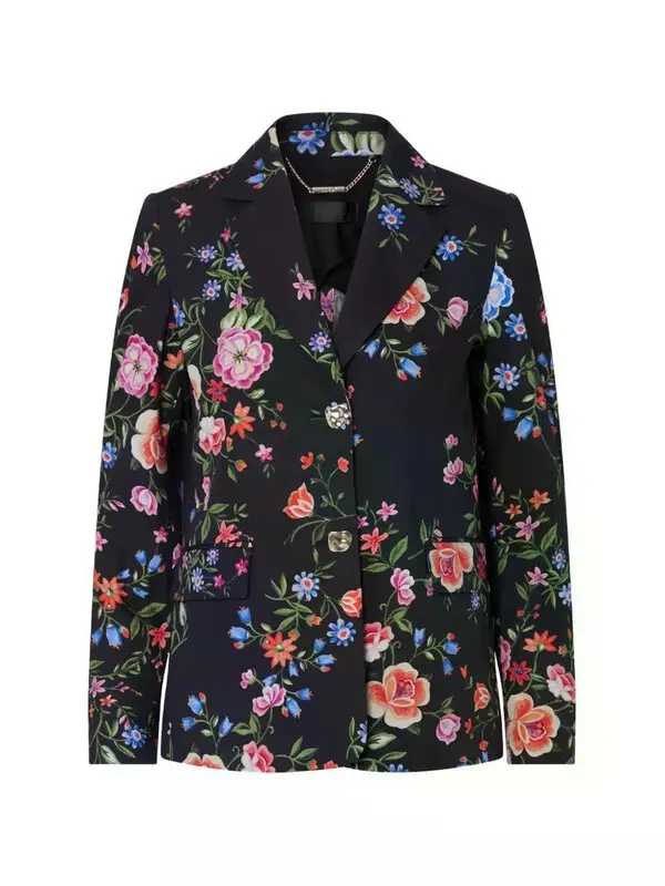 Liu Jo Floral-print Hammered-button Blazer - Black