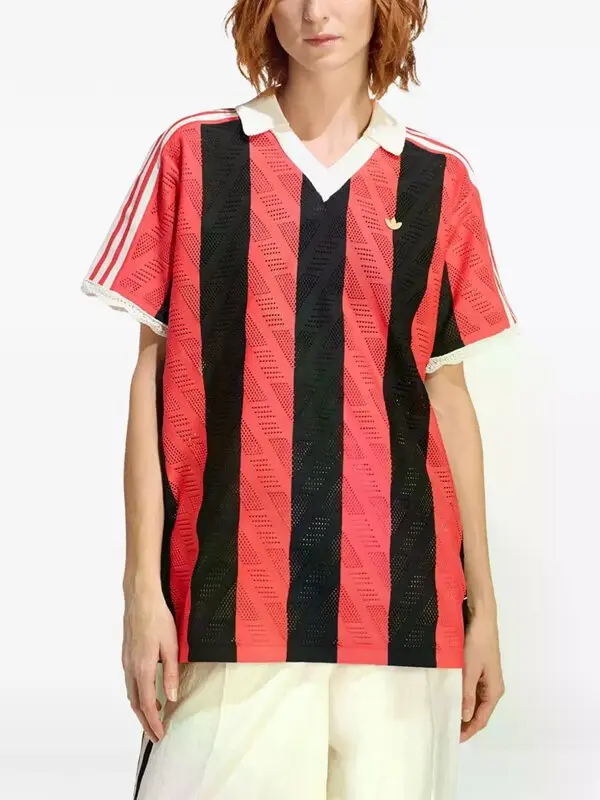 Adidas Striped Short-sleeve Polo Shirt - Red