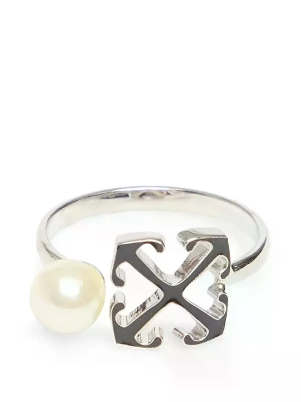 Off-White Tone Arrows Faux Pearl Ring - Silver