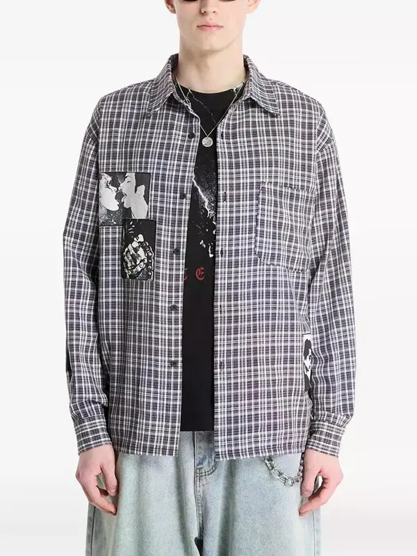 WASTED Check-print Patch-detail Shirt