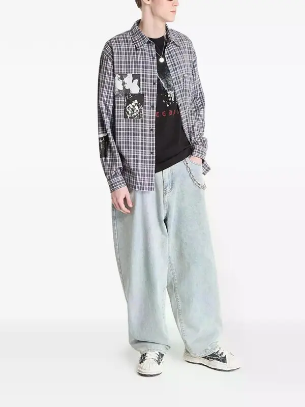 WASTED Check-print Patch-detail Shirt