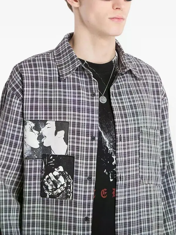 WASTED Check-print Patch-detail Shirt