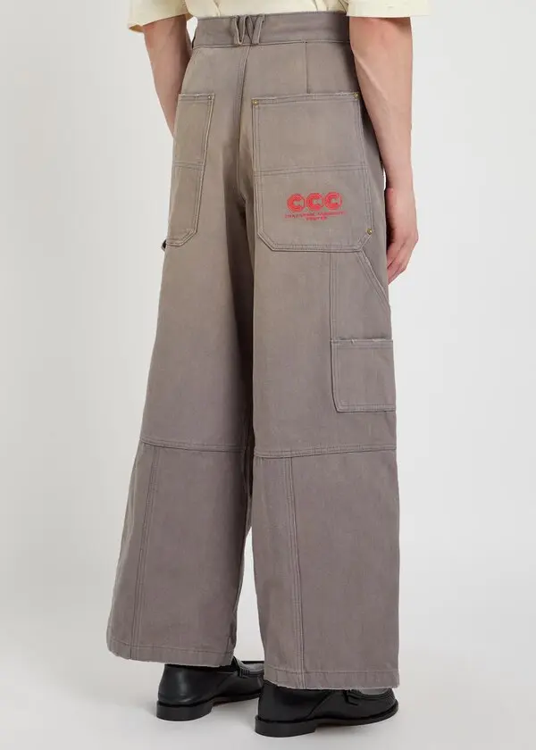 WILLY CHAVARRIA Stockton Double-knee Wide-leg Cotton Cargo Trousers - Grey