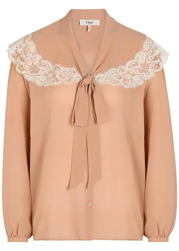 Chloé Lace-trim Silk-georgette Blouse