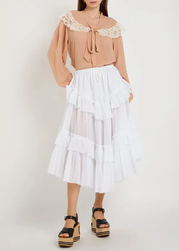 Chloé Lace-trim Silk-georgette Blouse