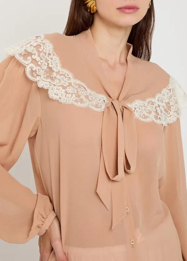 Chloé Lace-trim Silk-georgette Blouse