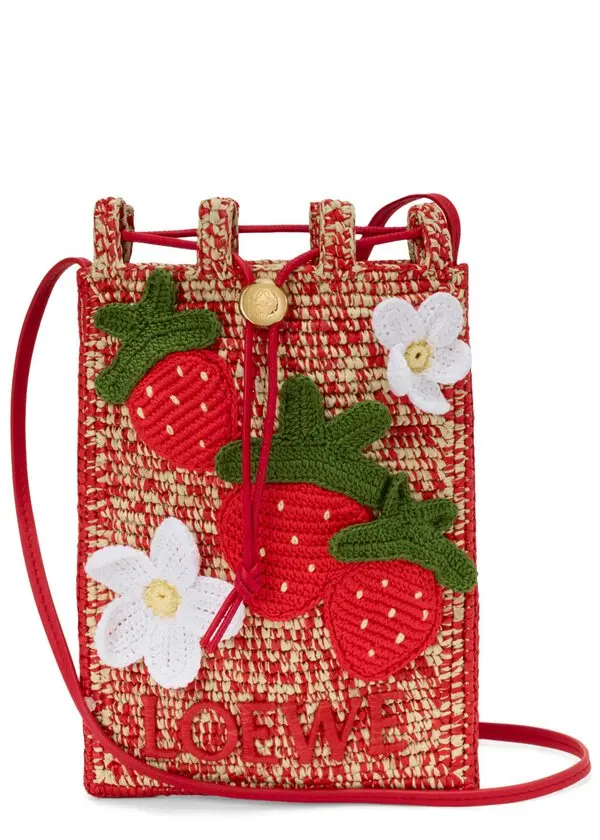 Loewe X Paula's Ibiza Strawberry Raffia Cross-body Pouch - Multicoloured 1
