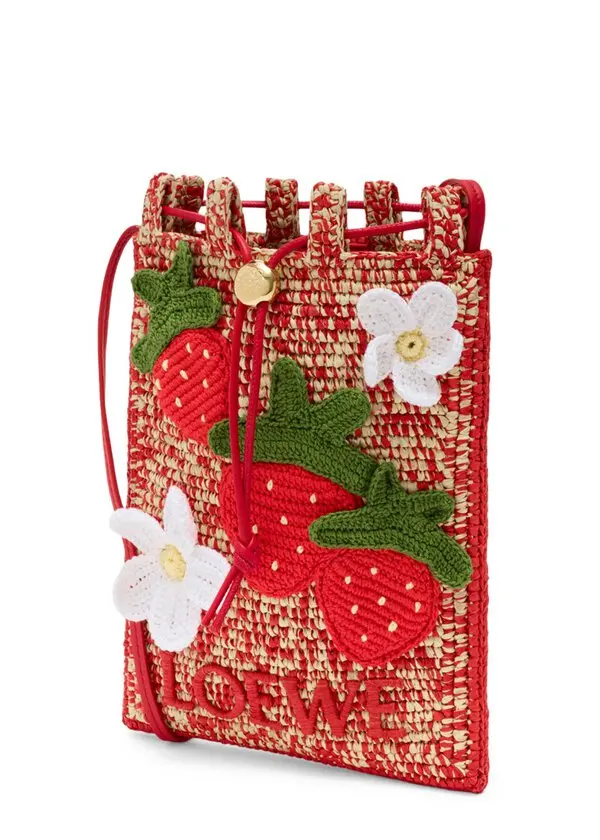 Loewe X Paula's Ibiza Strawberry Raffia Cross-body Pouch