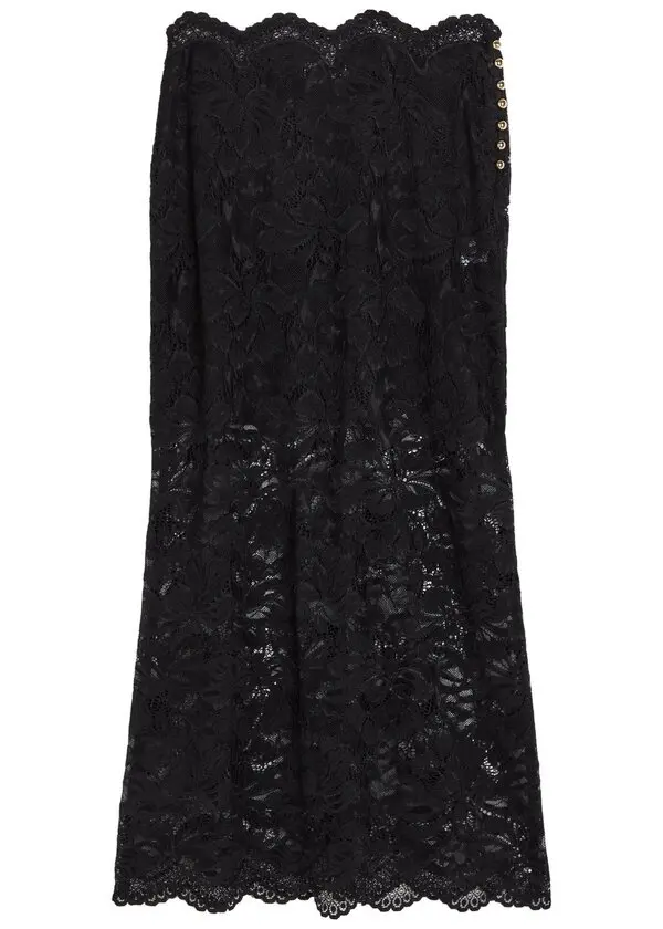 Rabanne Stretch-lace Midi Skirt With Scalloped Trims - Black