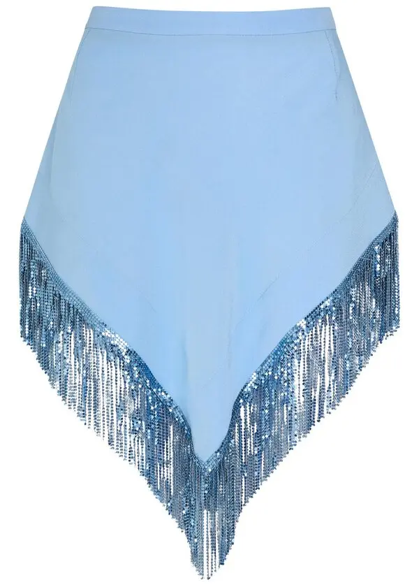 Rabanne Asymmetric Woven Skirt With Fringed Chains - Blue