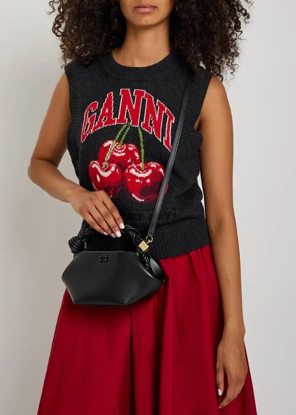 GANNI Bou Mini Leather Top Handle Bag - Black