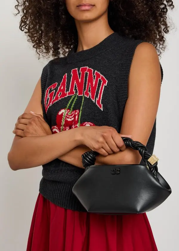GANNI Bou Mini Leather Top Handle Bag - Black