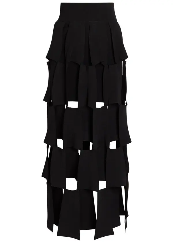A.W.A.K.E. Mode Panelled Trapeze Knit Midi Skirt