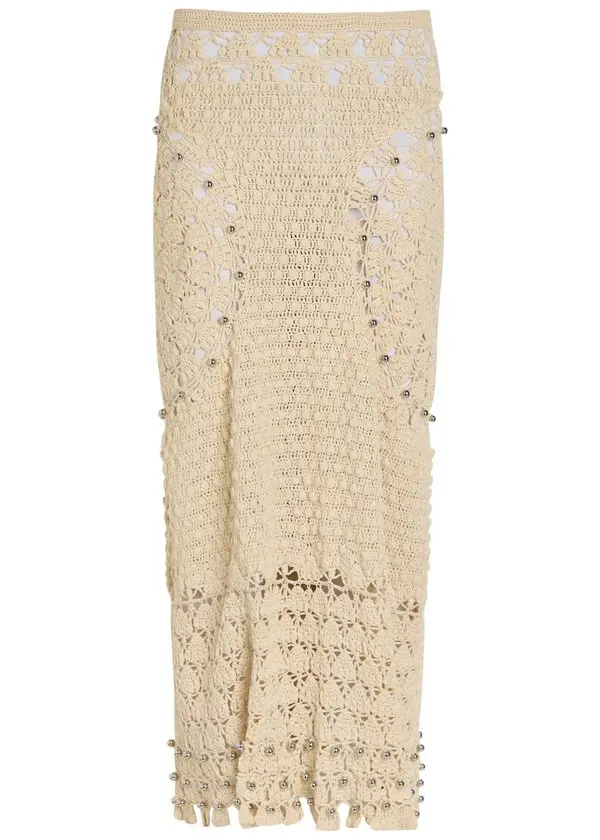 Rabanne Crochet Midi Skirt With Bead Embellishments - Ecru