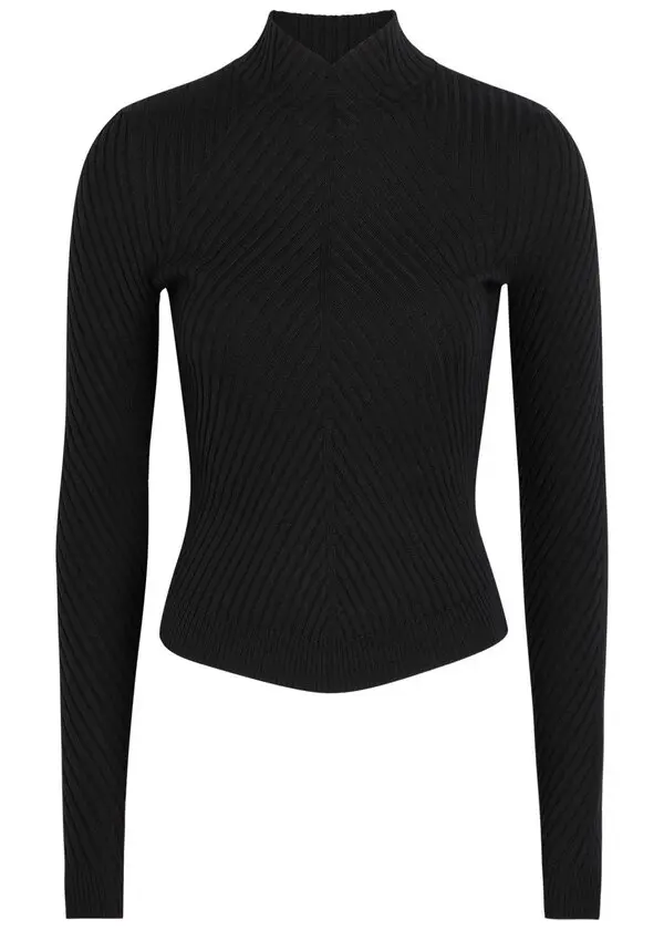 Victoria Beckham Georgia Ribbed Merino Wool Jumper - Black