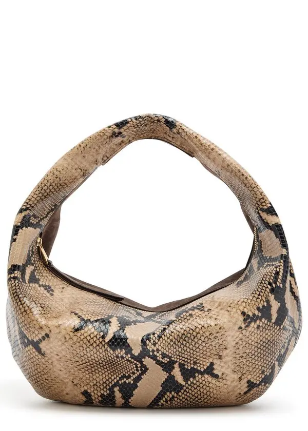 Khaite Olivia Medium Snake-effect Suede And Leather Top Handle Bag