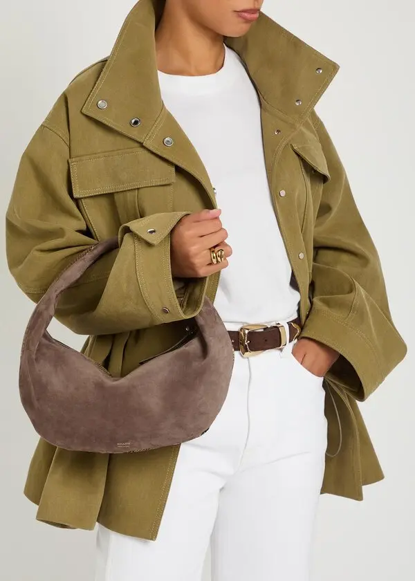 Khaite Olivia Medium Snake-effect Suede And Leather Top Handle Bag