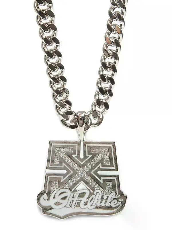 Off-White Crystal-embellished Arrows Curb Chain Necklace - Silver