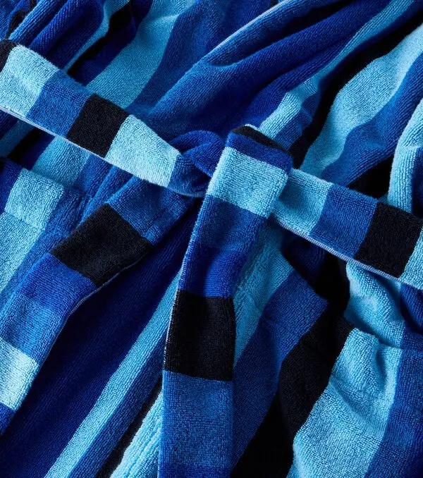 Versace Striped Cotton Terry Bathrobe - Blue