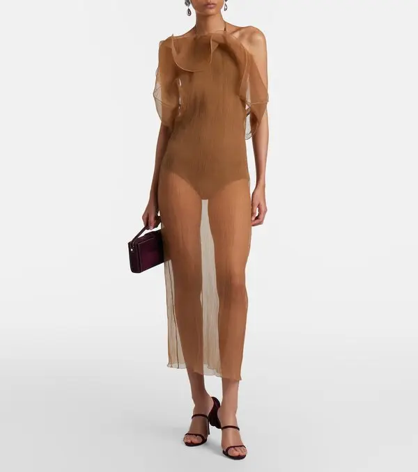 Magda Butrym Sheer Silk Organza Midi Dress - Beige
