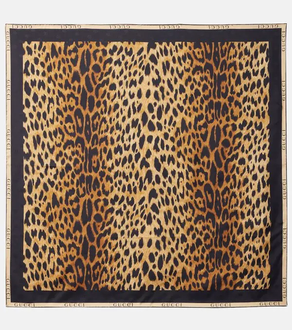 Gucci Leopard-print Silk Twill Scarf - Brown