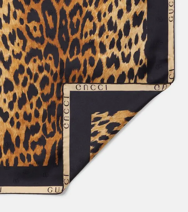 Gucci Leopard-print Silk Twill Scarf - Brown