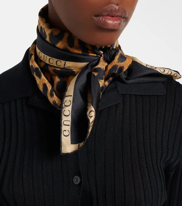 Gucci Leopard-print Silk Twill Scarf - Brown