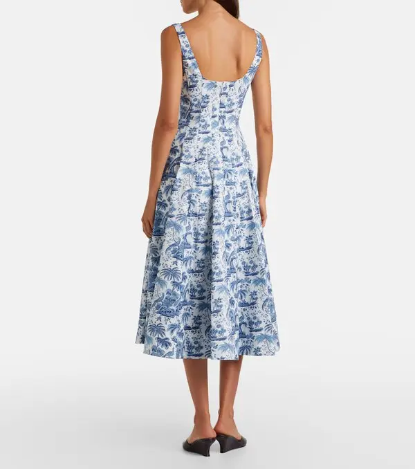 Staud Wells Floral Cotton Poplin Midi Dress - Blue