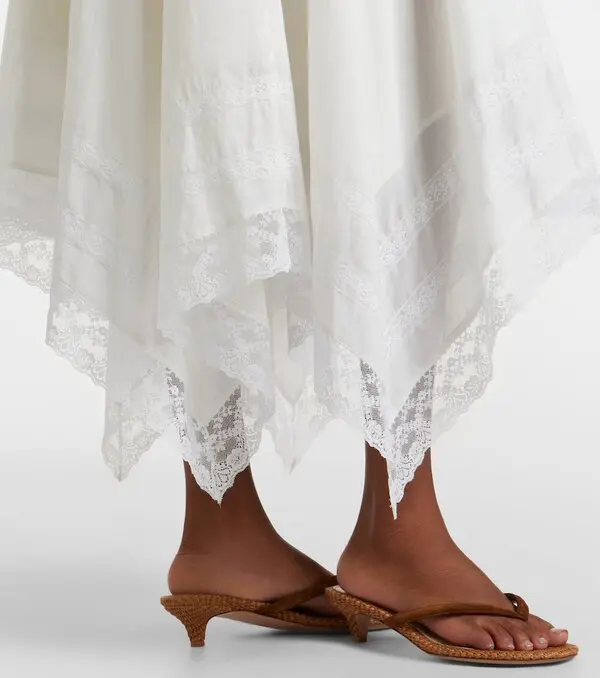 Staud Ainsley Lace-trimmed Cotton Voile Midi Skirt In Ivory - White