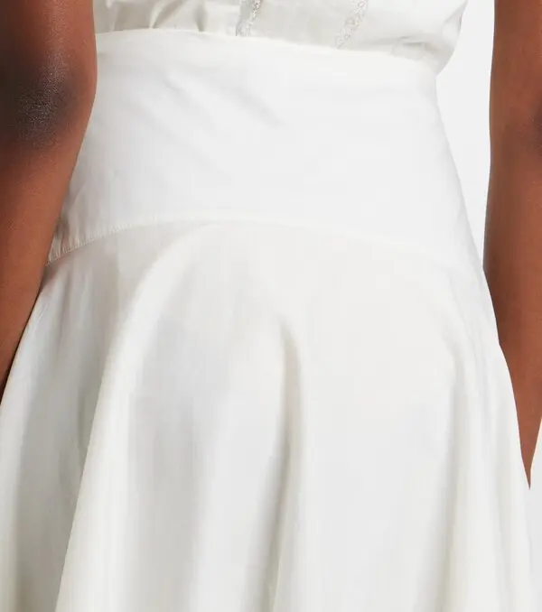 Staud Ainsley Lace-trimmed Cotton Voile Midi Skirt In Ivory - White