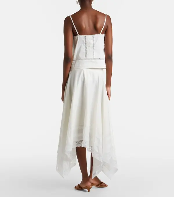 Staud Ainsley Lace-trimmed Cotton Voile Midi Skirt In Ivory - White