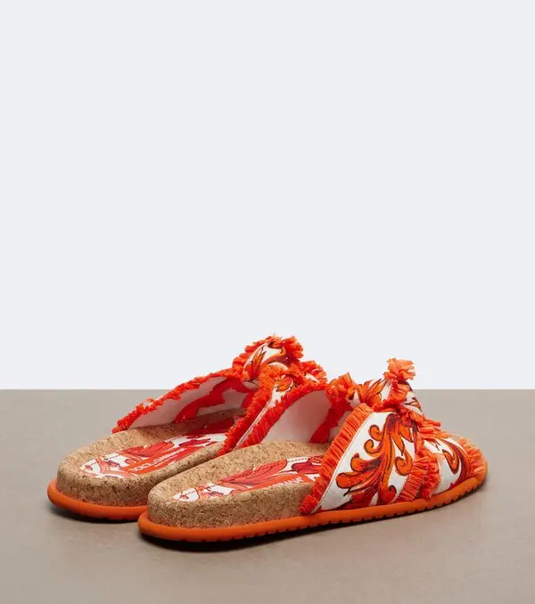 Dolce & Gabbana Majolica Fringed Brocade Slides