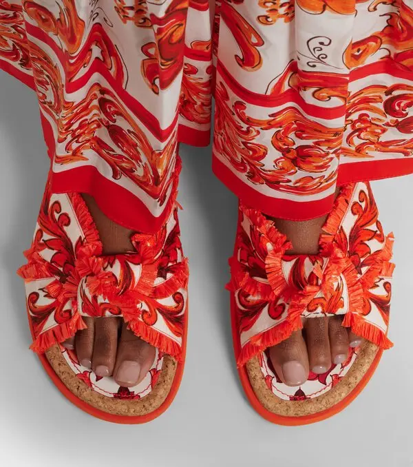 Dolce & Gabbana Majolica Fringed Brocade Slides