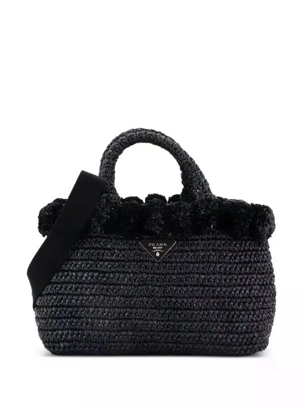 Prada Raffia Convertible Open Tote Bag - Black