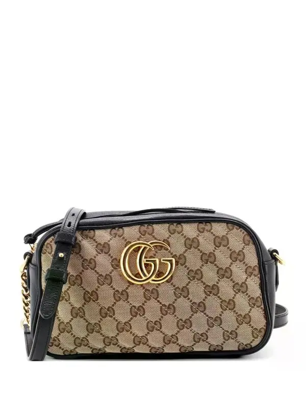 Gucci Gg Marmont Diagonal Quilted Gg Canvas With Leather Small Crossbody Bag - Black